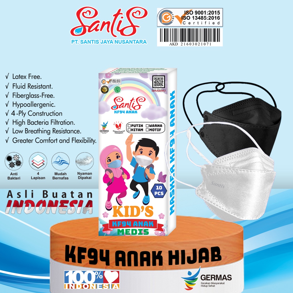 Jual Masker KF94 Anak Headloop/ Masker KF Anak Hijab / Masker Medis KF ...