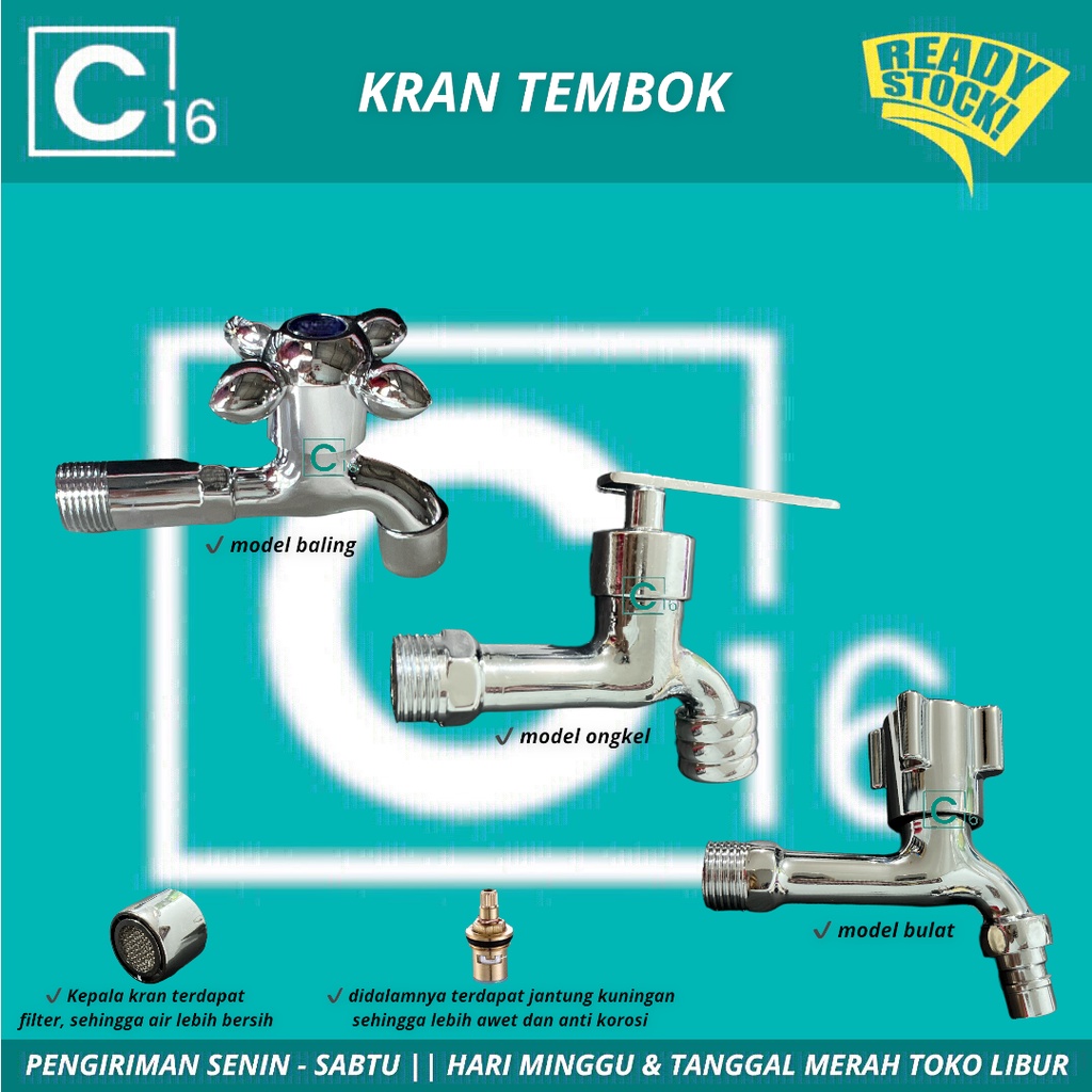Jual Kran Air Putar Babet 1/2 inci 0.5 l Keran Baling ongkel bulat Cuci ...