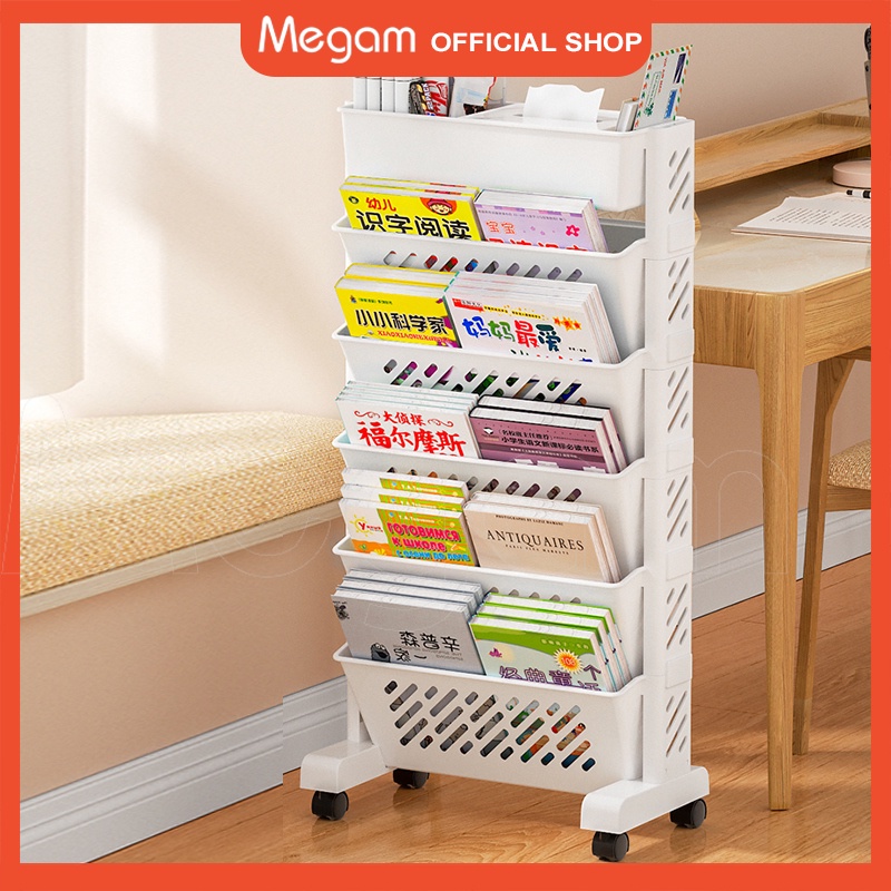 Jual Megam Rak Buku Roda Storage Book Tingkat Minimalis Rak Troli Roda ...