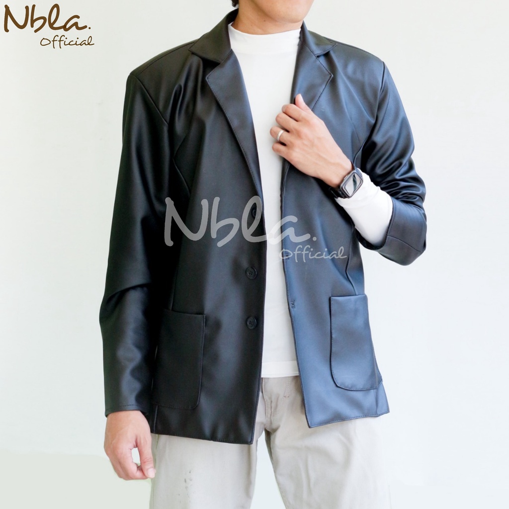 Jual Leather Blazer Pria Kulit Sintetis Jaket Hitam Pria Jaket Semi ...
