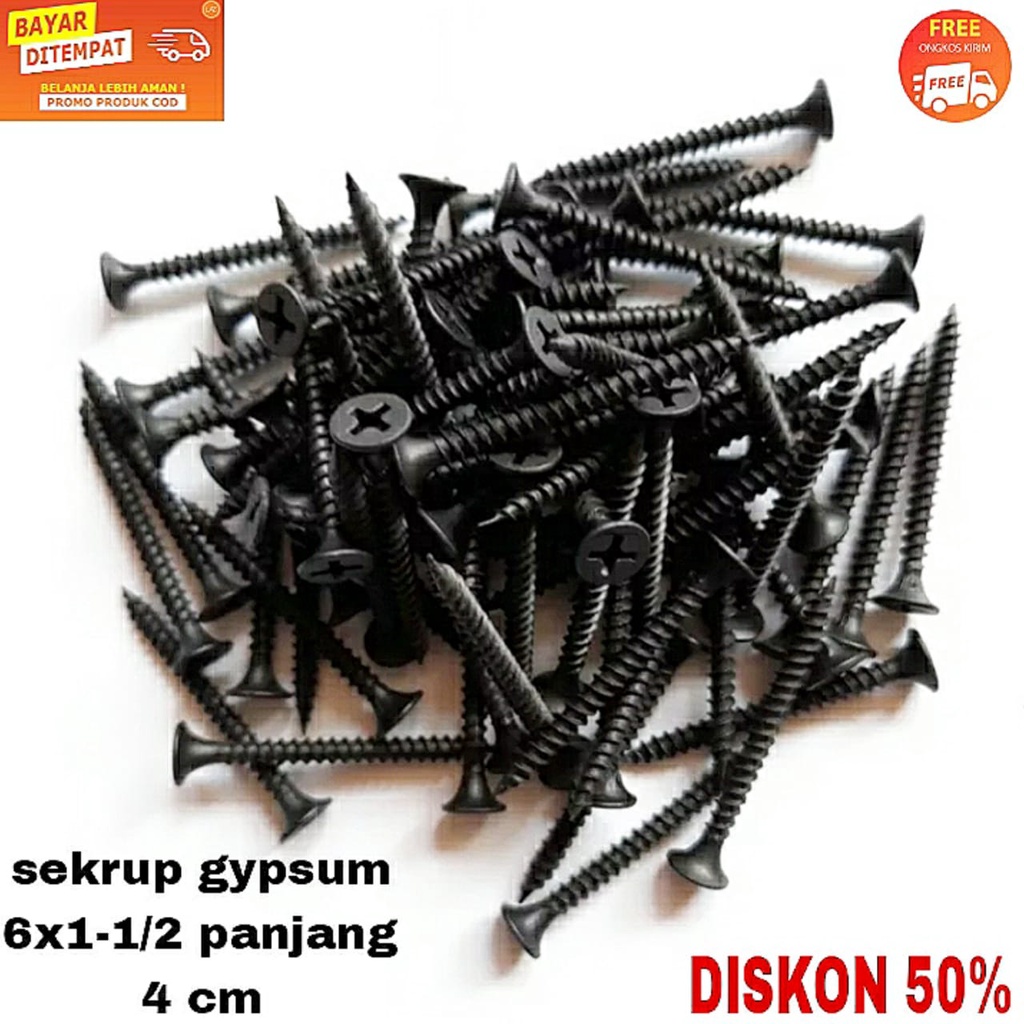 Jual 400pcs skrup gypsum 4cm sekrup gipsum 11/2" sekrup hitam 6 x 11/2" 4 cm 400pcs Baut Sekrup ...