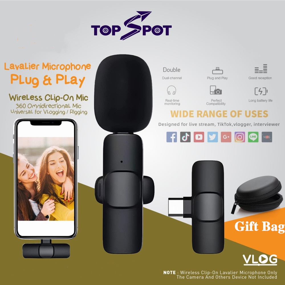 Jual Topspot Mikrofon Nirkabel Lavalier Mic Portabel Audio Video ...