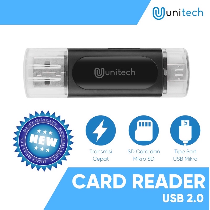 Jual card reader OTG 2in1 USB + USB micro unitech | Shopee Indonesia