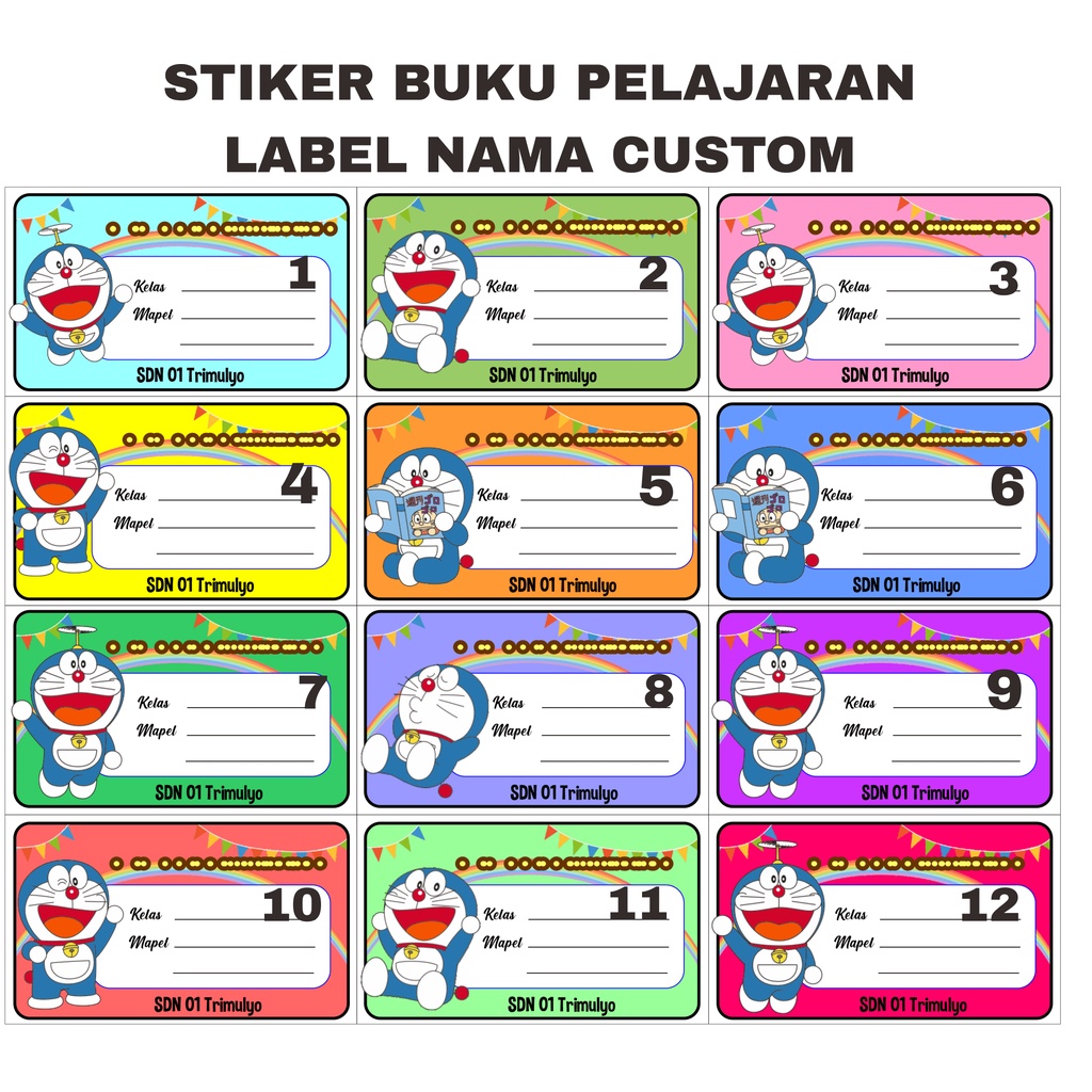 Jual StikerLabel Buku tulis/Label mata pelajaran/Stiker doraemon ...