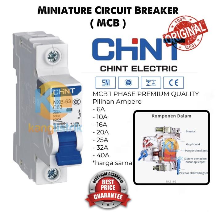 Jual Listrik Mcb Chint Sni 1P 6A/10A/16A/20A/25A/32A/40A 1Phase Premium Quality 6Ka | Shopee ...