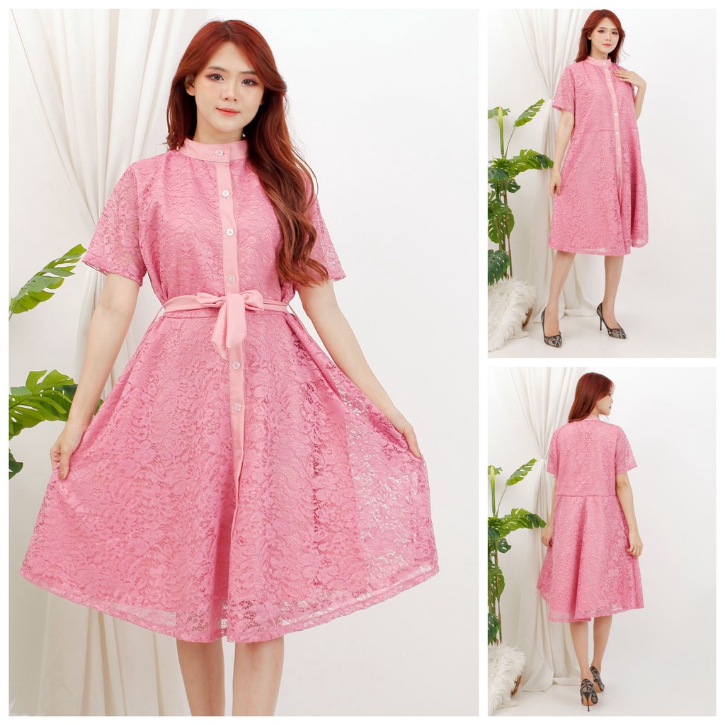 Jual (Dijamin RealPic) Dress Clara Brukat Midi / Dres Pesta Brokat / Dress Gereja Natal / Dress ...