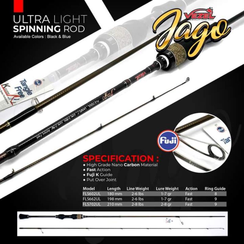 Jual Joran Vezel JAGO- joran Ultralight Fuji 180/195/210cm | Shopee ...