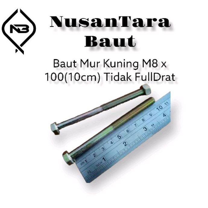 Jual Baut Mur Kuning M8 x 100 (10cm) Kunci 12 Tidak FullDrat Dijual Per Pcs | Shopee Indonesia