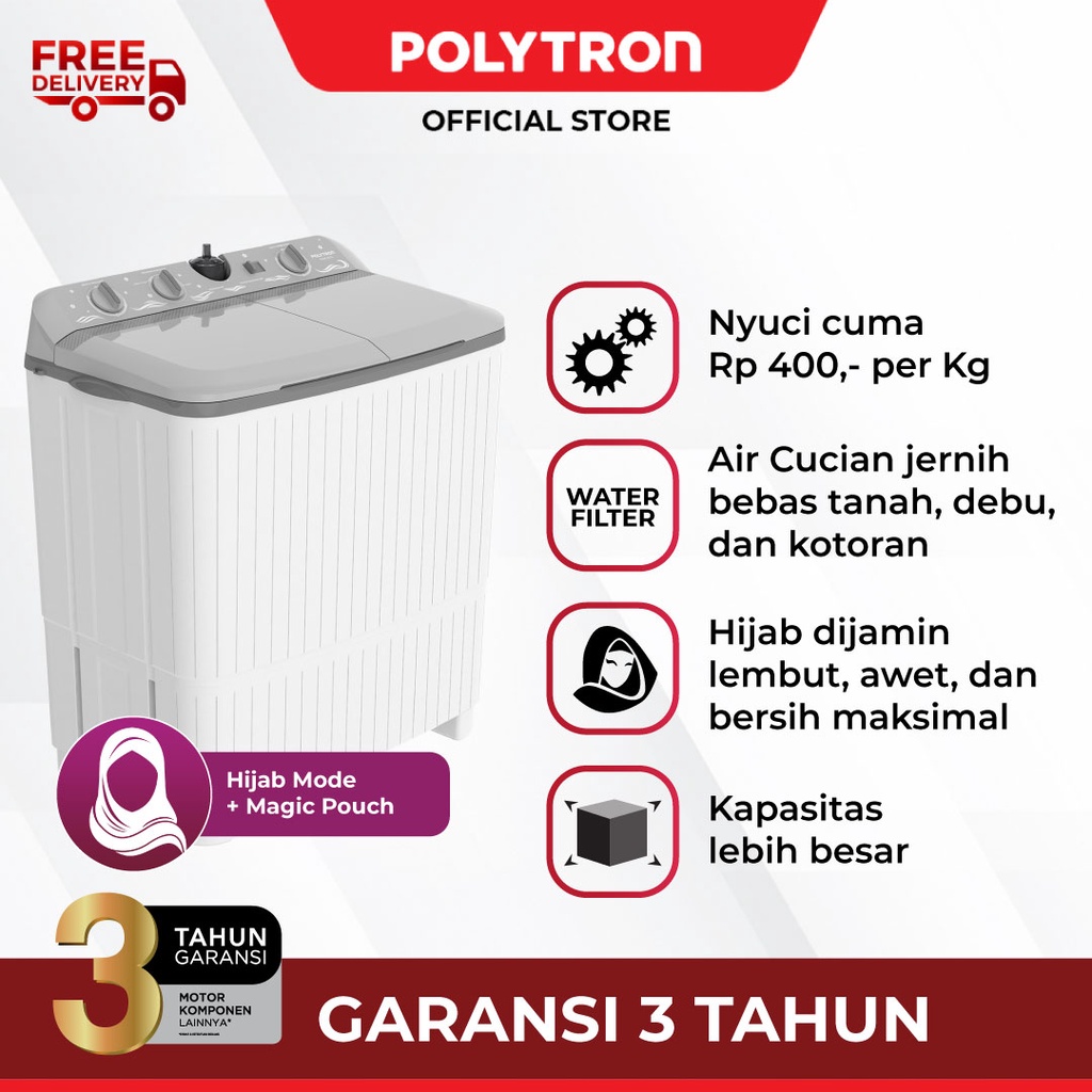 Jual POLYTRON Mesin Cuci 2 Tabung Giant Series Hijab 9 KG - PWM 9076Y | Shopee Indonesia