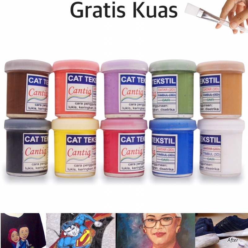 Jual Cat Kain Cantiq (10ml) Premium Tekstil Textile paint Fabric colour ...