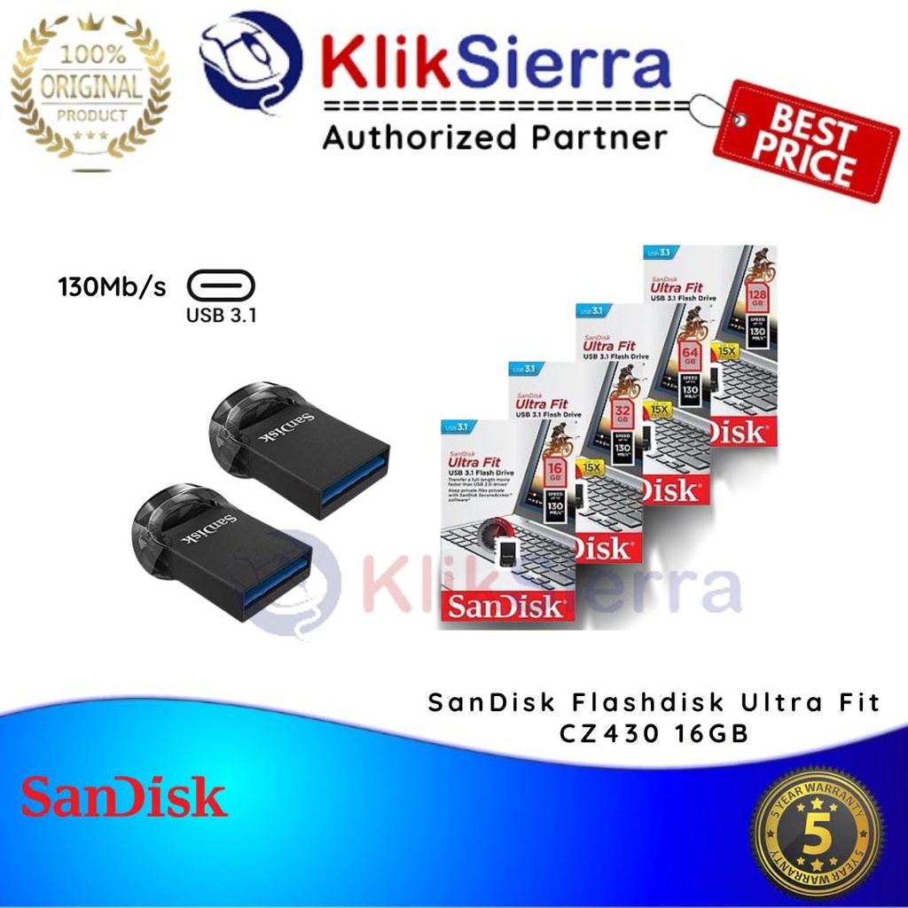 Jual Sandisk Flashdisk Ultra Fit CZ430 16GB USB 3.1 130MB/s Original ...