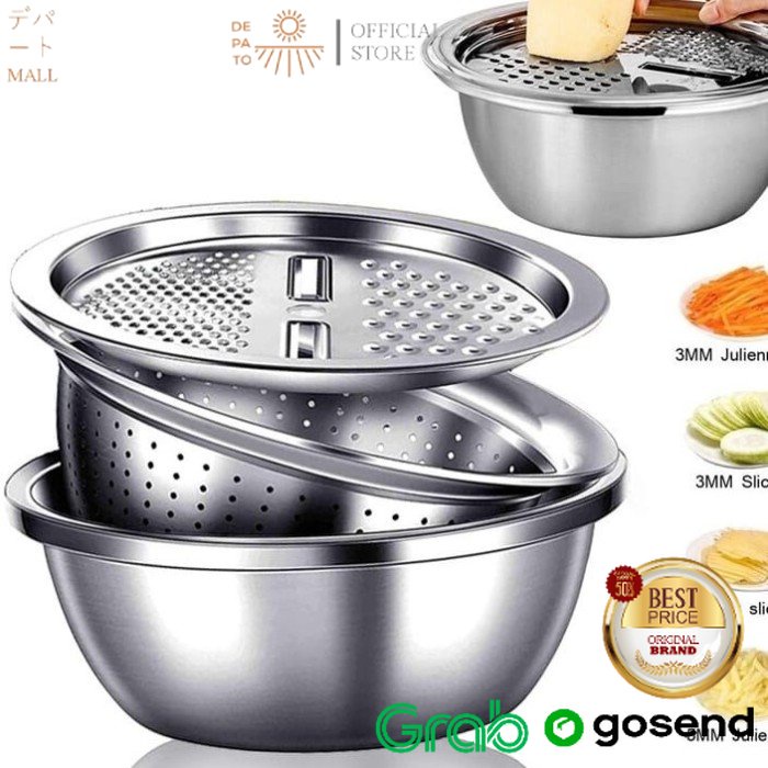 Jual 3in1 Slicer Colander Baskom Saring Pemotong Pemarut Sayur DP ...