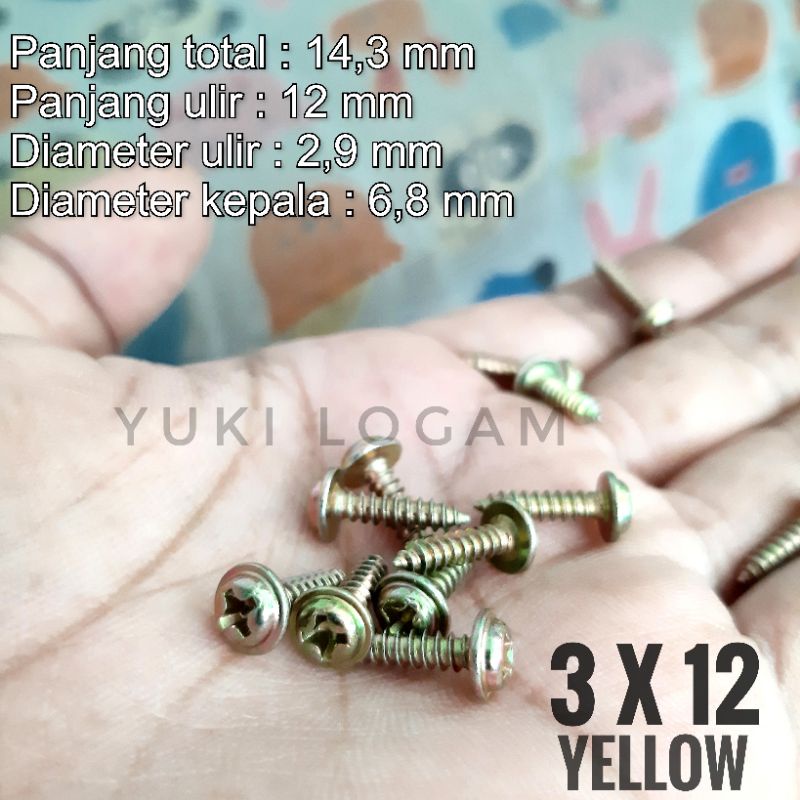 Jual 100 pcs sekrup 3x12 yellow sekrup transistor sekrup elektronik ...