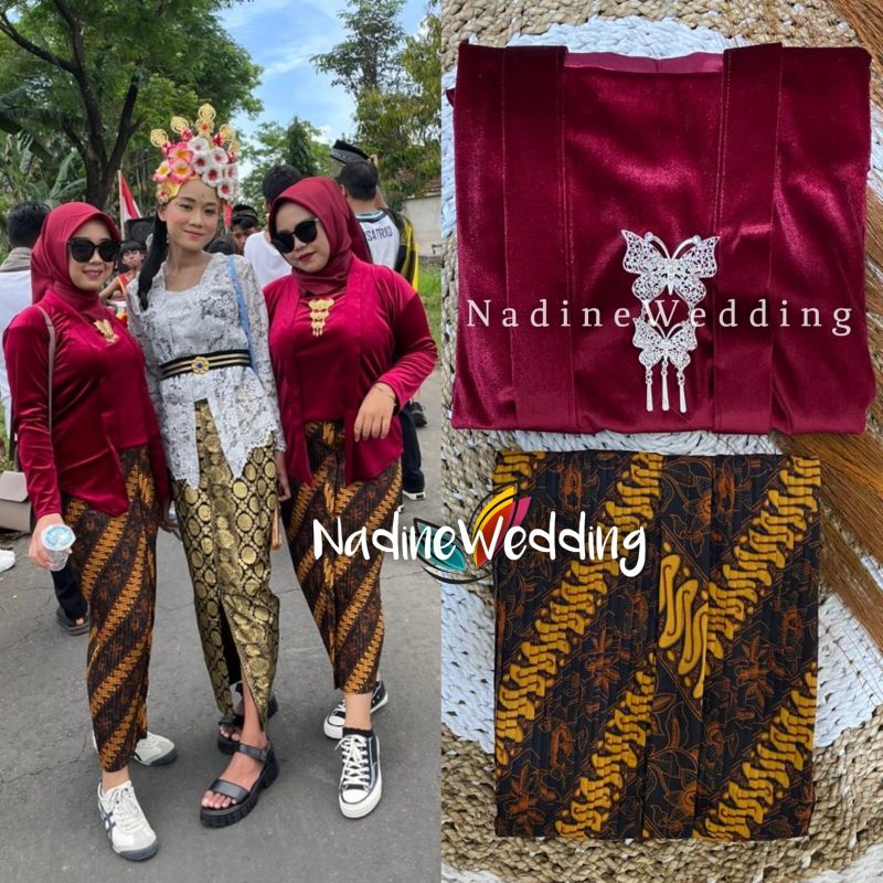 Jual Set Kebaya Bludru + Rok Plisket / Model Kutubaru [Nuansa Maroon ...