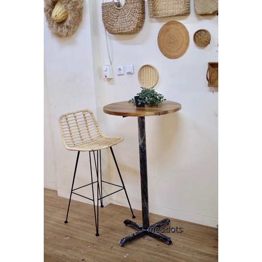 Jual me&dots - Meja Bar Bulat Tinggi Kayu Jati Kaki Besi Kayu Mahoni ...