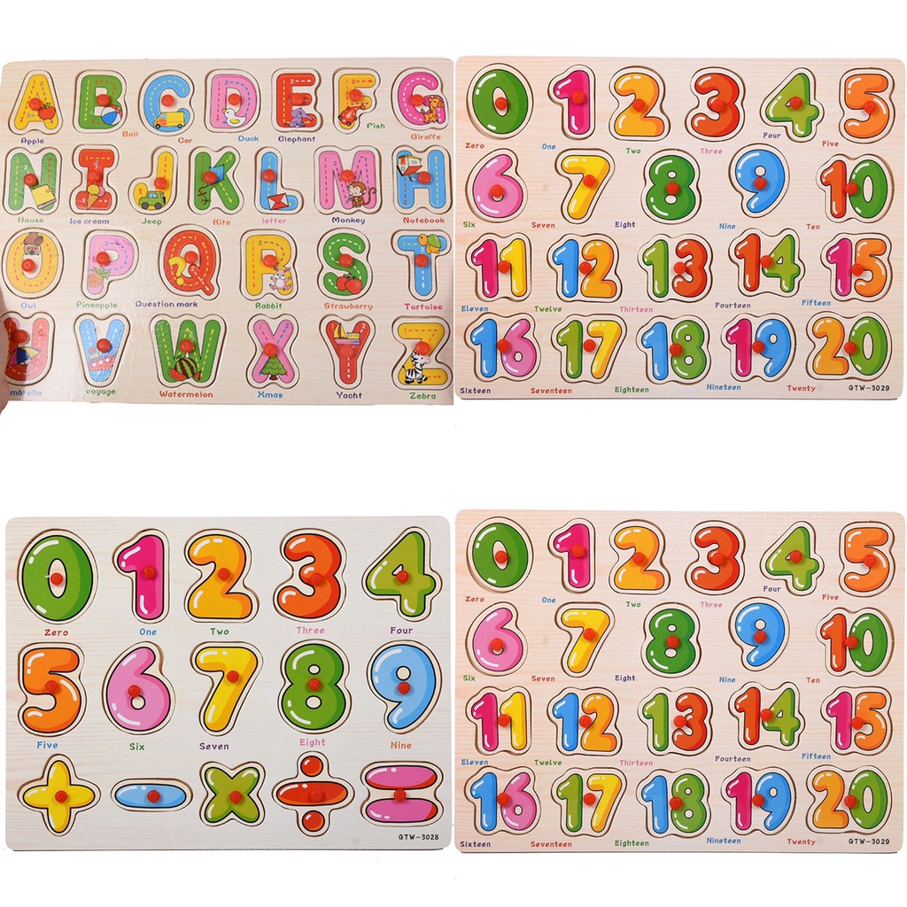 Jual GU Puzzle Kayu Knob ABC Fruit dan Number Murah Chunky Puzzle Anak ...