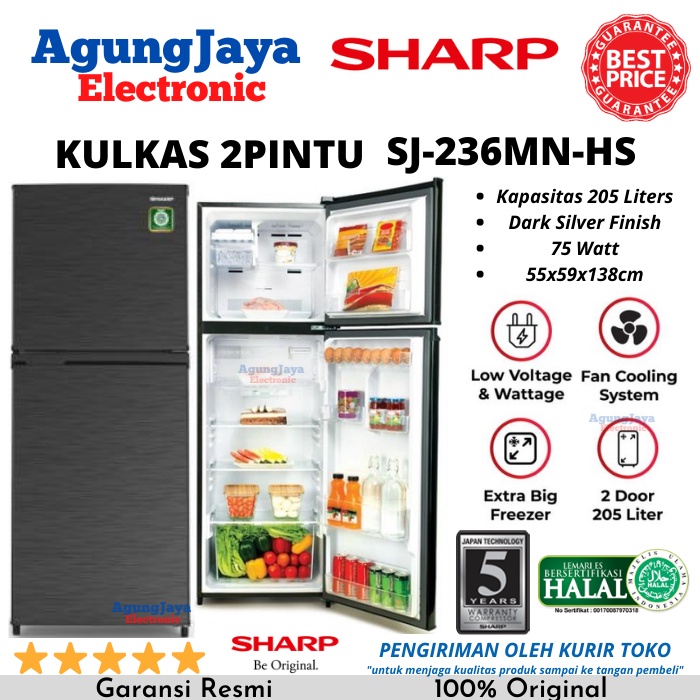 Jual PROMO KULKAS SHARP SJ-236MN-HS 236MG LEMARI ES 2 PINTU LOW WATT ...