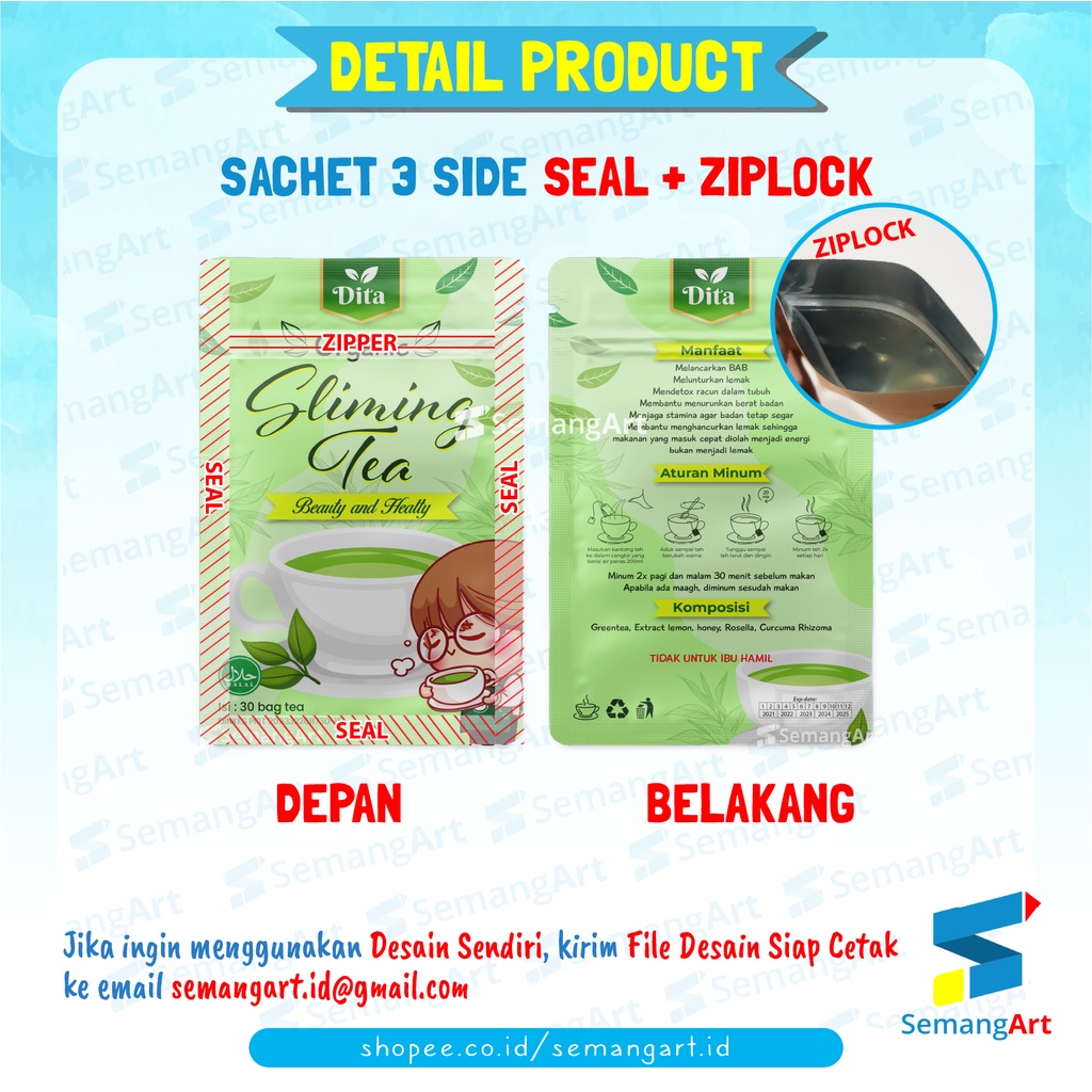 Jual Cetak Kemasan Sachet Bag 6x8 Plastik Klip Ziplock Flat Bottom Full ...