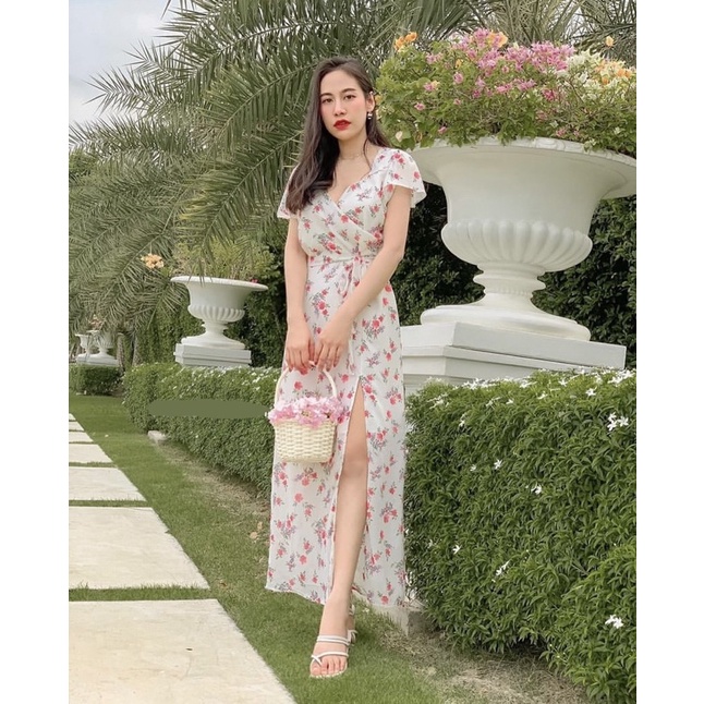 Jual Sean Dress Korean Floral Pantai Summer Belahan Sexy Simple Korea ...