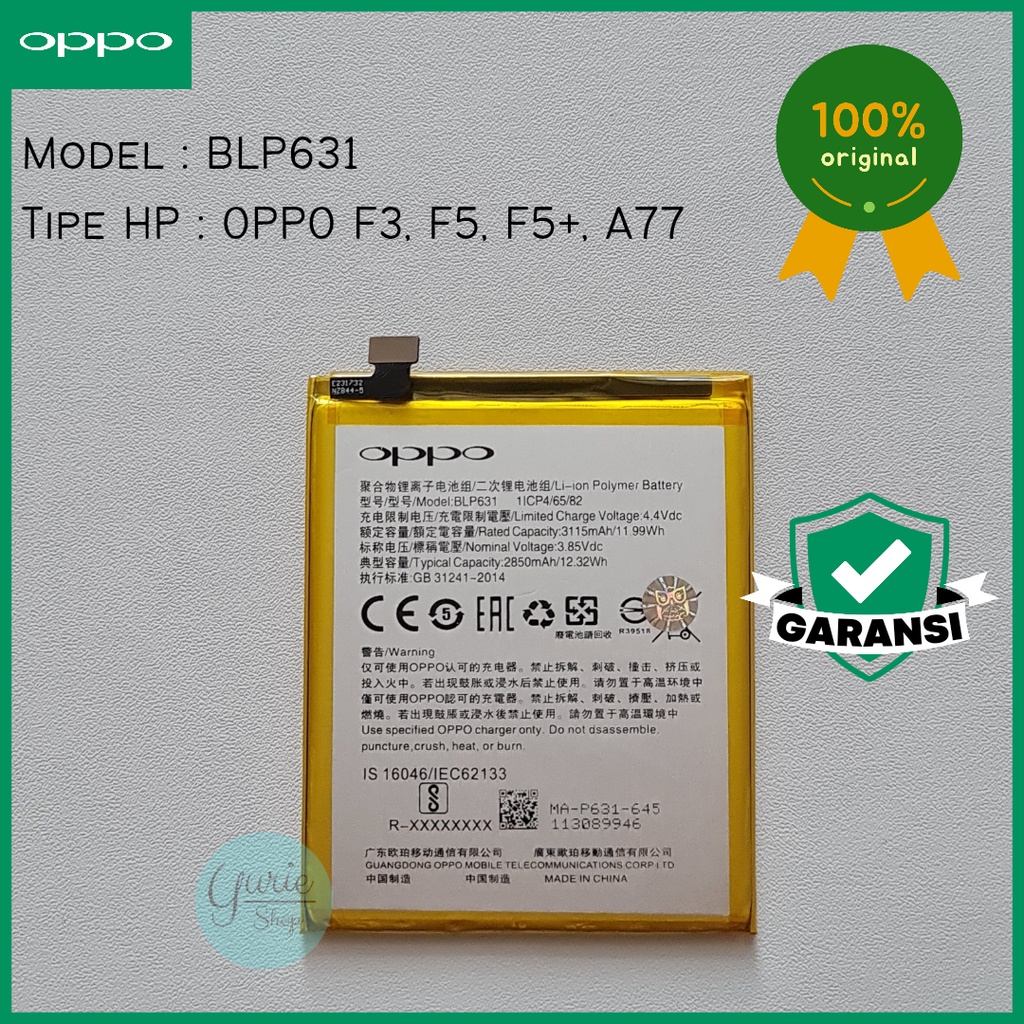 Jual BATERAI BATTERY BATRE OPPO F3 F5 A77 BLP631 BLP-631 ORIGINAL ...