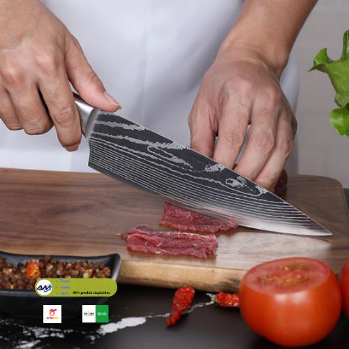 Jual Aneka Pisau Dapur Daging Golok Damascus Pattern Stainless Steel 8 ...