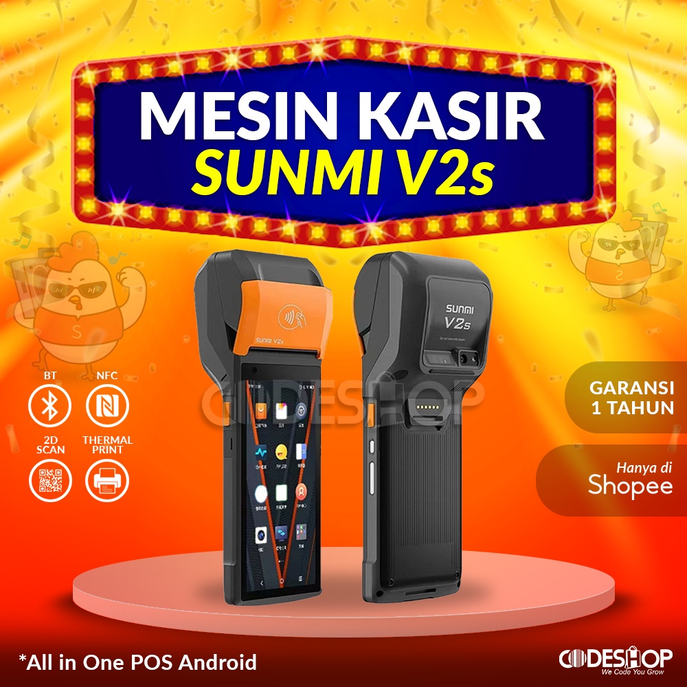 Jual Mesin Kasir Android Portable Thermal SUNMI V2s NFC System All in One | Shopee Indonesia
