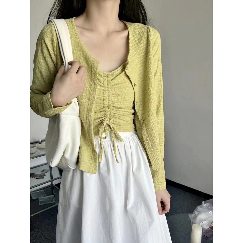 Jual SeeskyFashion Hamia Bubble Cardi w Singlet (Singlet + Cardigan ...