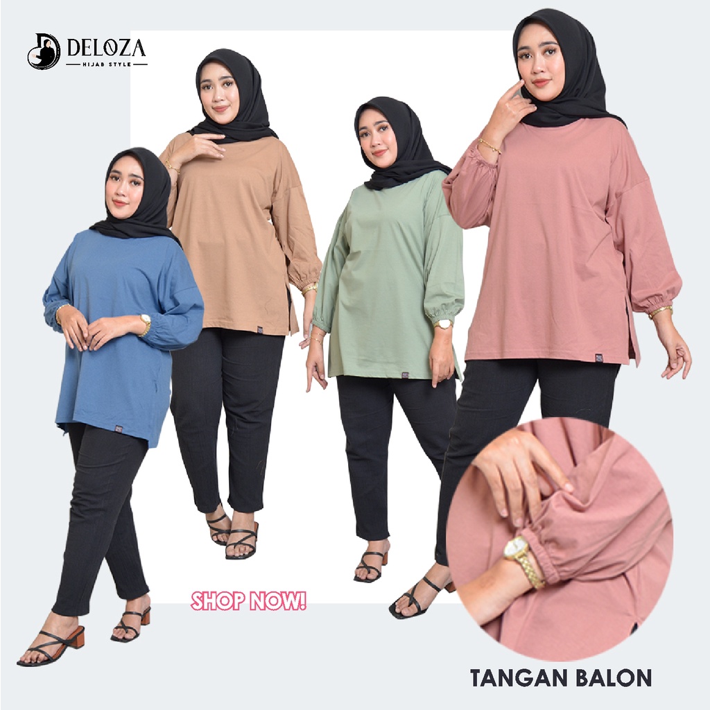 Jual Kaos Oversize Lengan Balon Atasan Cotton Combad Wanita Muslim ...