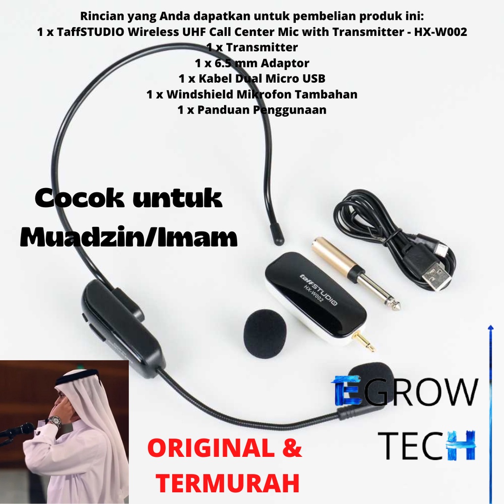 Jual EGROW (Best Seller) Wireless UHF Call Center Mic with Transmitter ...