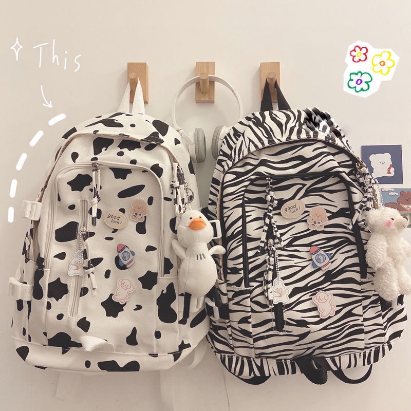 Jual Tas Sekolah Wanita Versi Korea Harajuku Sapi Zebra Pola Ransel ...