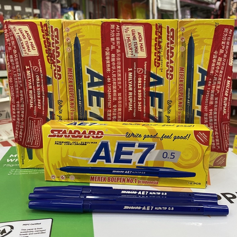 Jual PEN STANDARD AE7 HITAM BIRU MERAH / PULPEN STANDARD AE7 0,5 ORI ( 1PAK: 12PCS) | Shopee ...