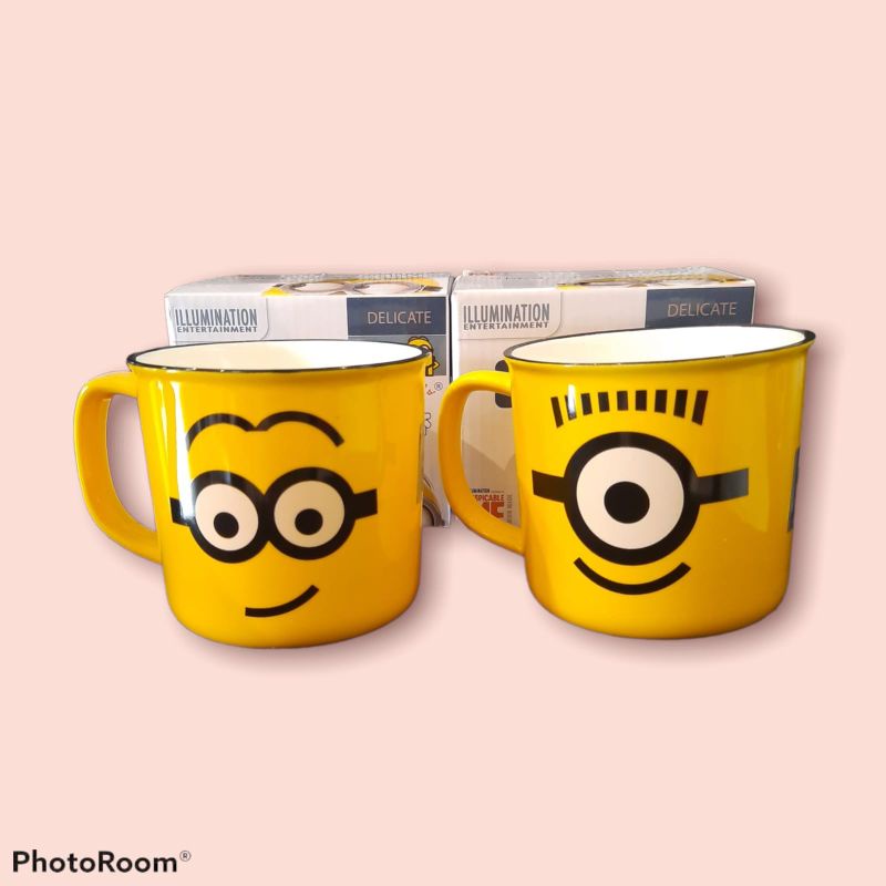 Jual Mug gelas cangkir cantik minion lucu murah (2 gambar berbeda depan ...