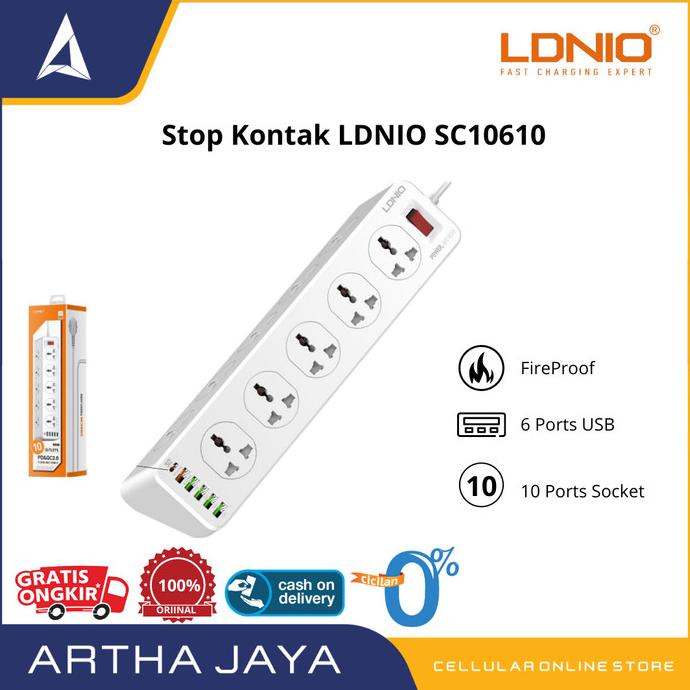 Jual Stop Kontak LDNIO SC10610 [10 OUTLETS Power Socket 5USB +PD QC 3.0 ...