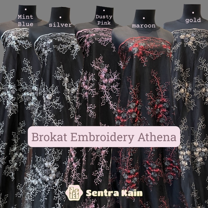 Jual Kain Bahan Kebaya Dasar Hitam / Black / Embroidery Mutiara Athena ...