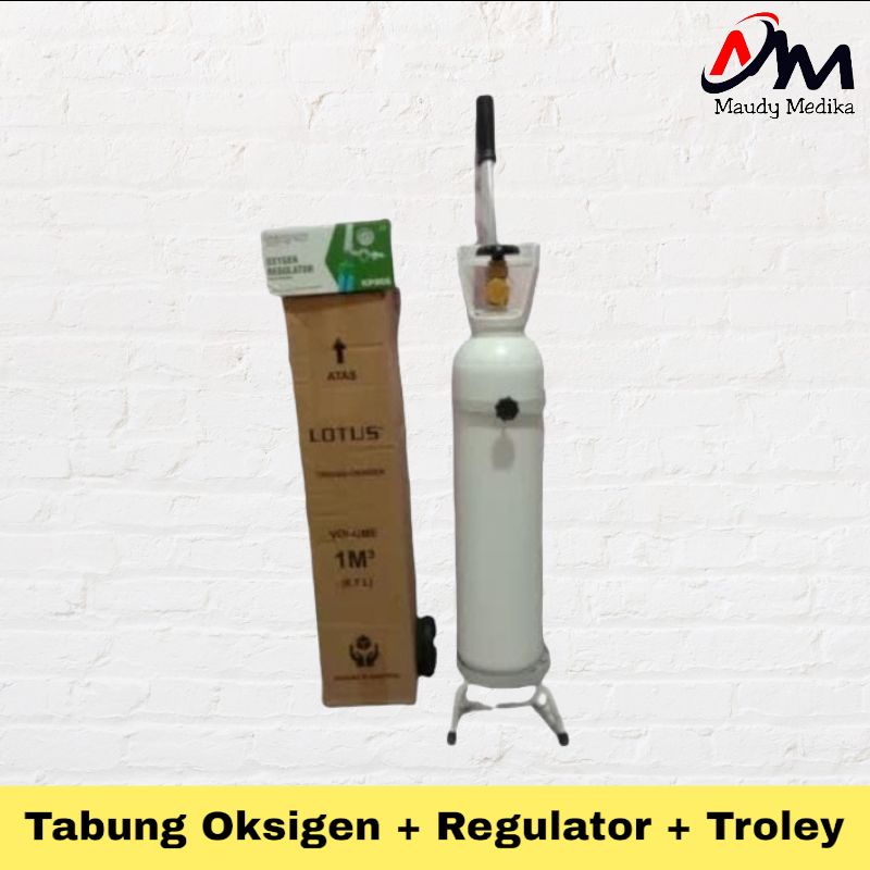 Jual Tabung Oksigen 1M3 Komplit Troly Dan Regulator Set Lengkap | Shopee Indonesia