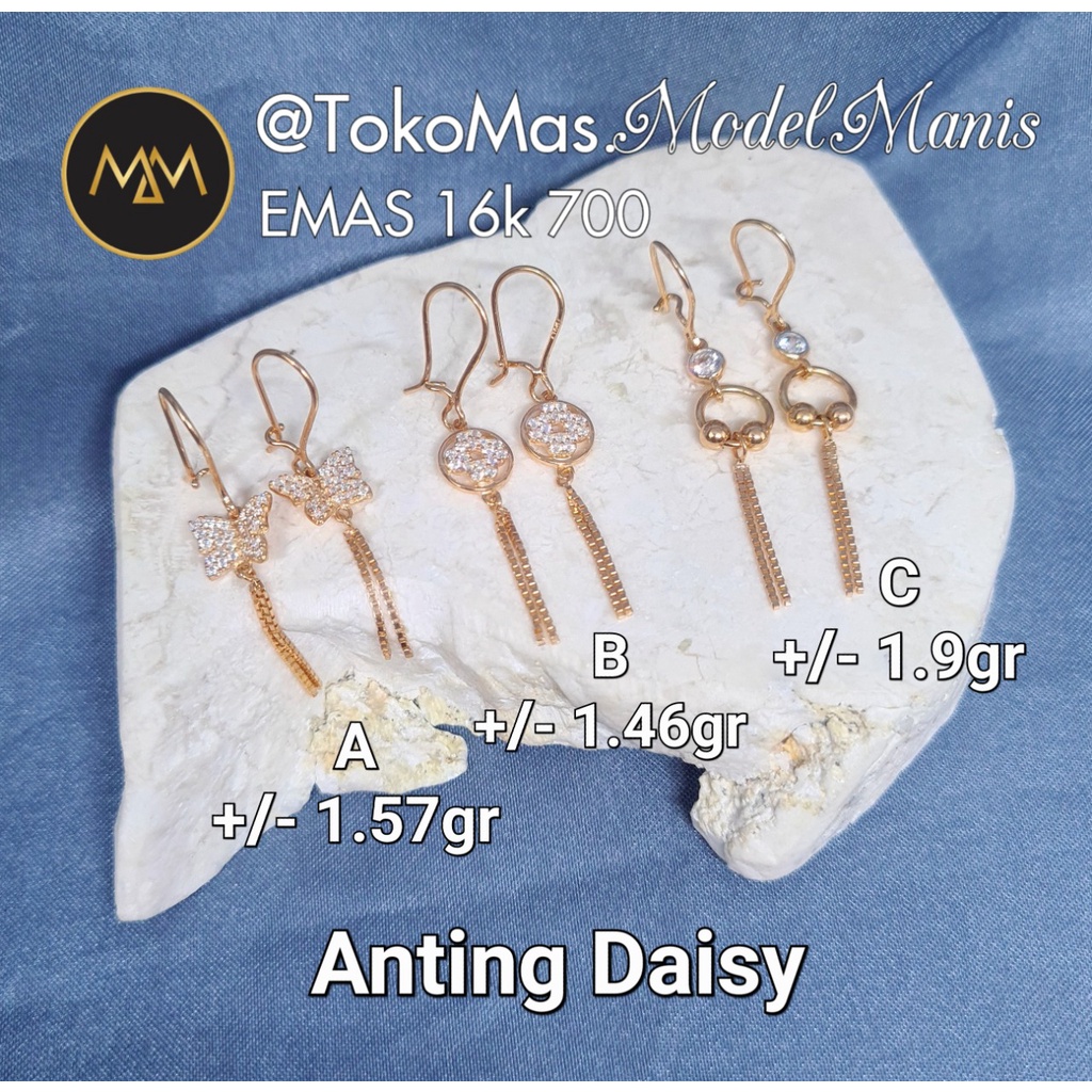 Jual Anting Panjang Daisy rumbai emas kuning 700 kadar 16k | Shopee ...