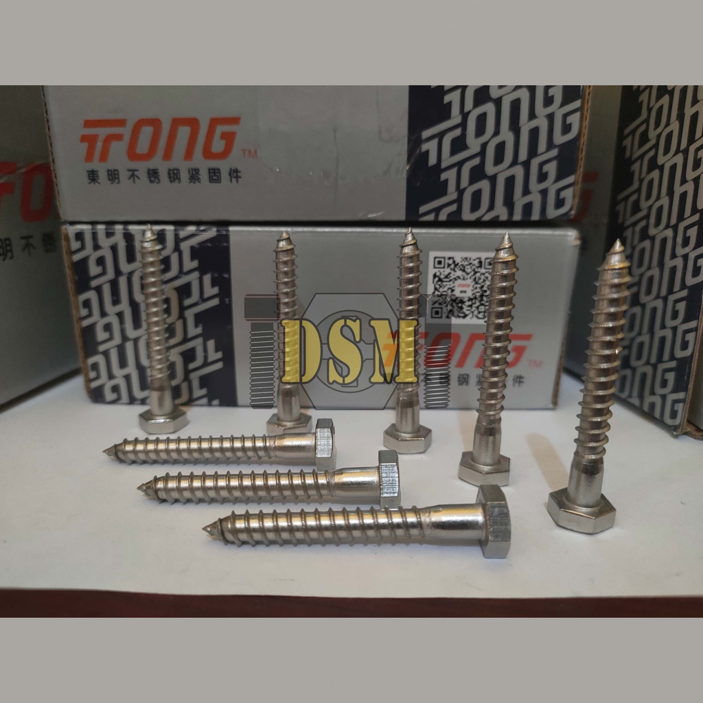 Jual SS 304 / Lag Screw M6 / Deskrup 1/4x1" / Baut Kayu 2,5 CM Kunci 10 ...