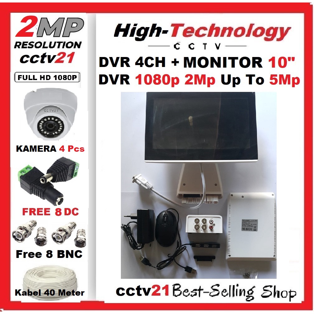 Jual Paket Super Lengkap+4 Camera High Technology 2MP+DVR 4CH+Monitor ...