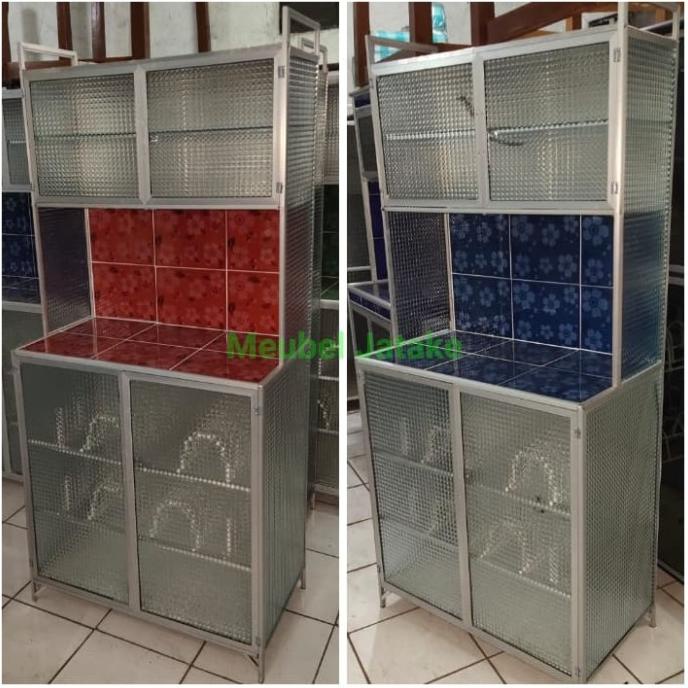 Jual Lemari Rak Piring 2 Dua Pintu Standar Meja Rata Aluminium Keramik ...