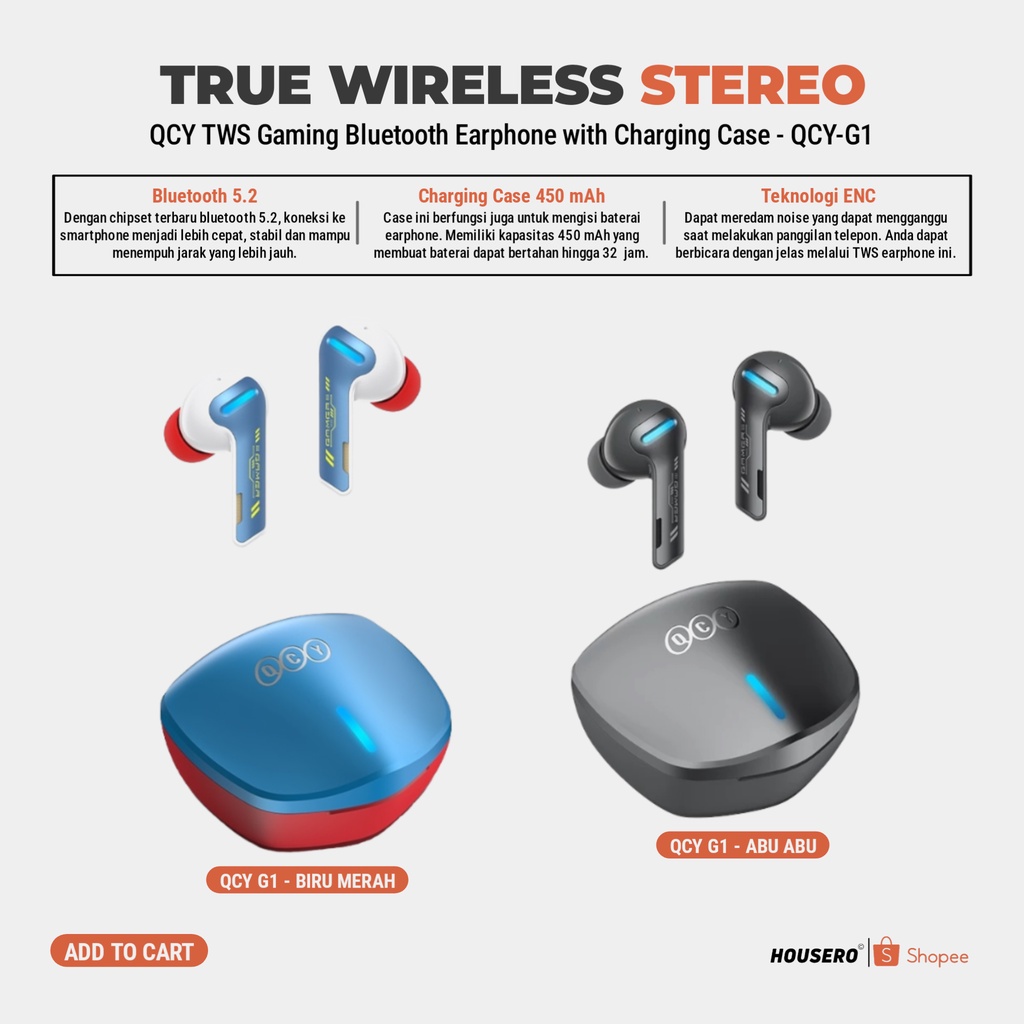 Jual BARU! QCY TWS Gaming E-Sport Bluetooth No Delay Earphone with Charging Case Original - QCY ...