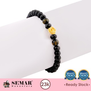 Jual Gelang Emas Tali Kristal Hitam Rusela Flower Gold 23K Semar ...