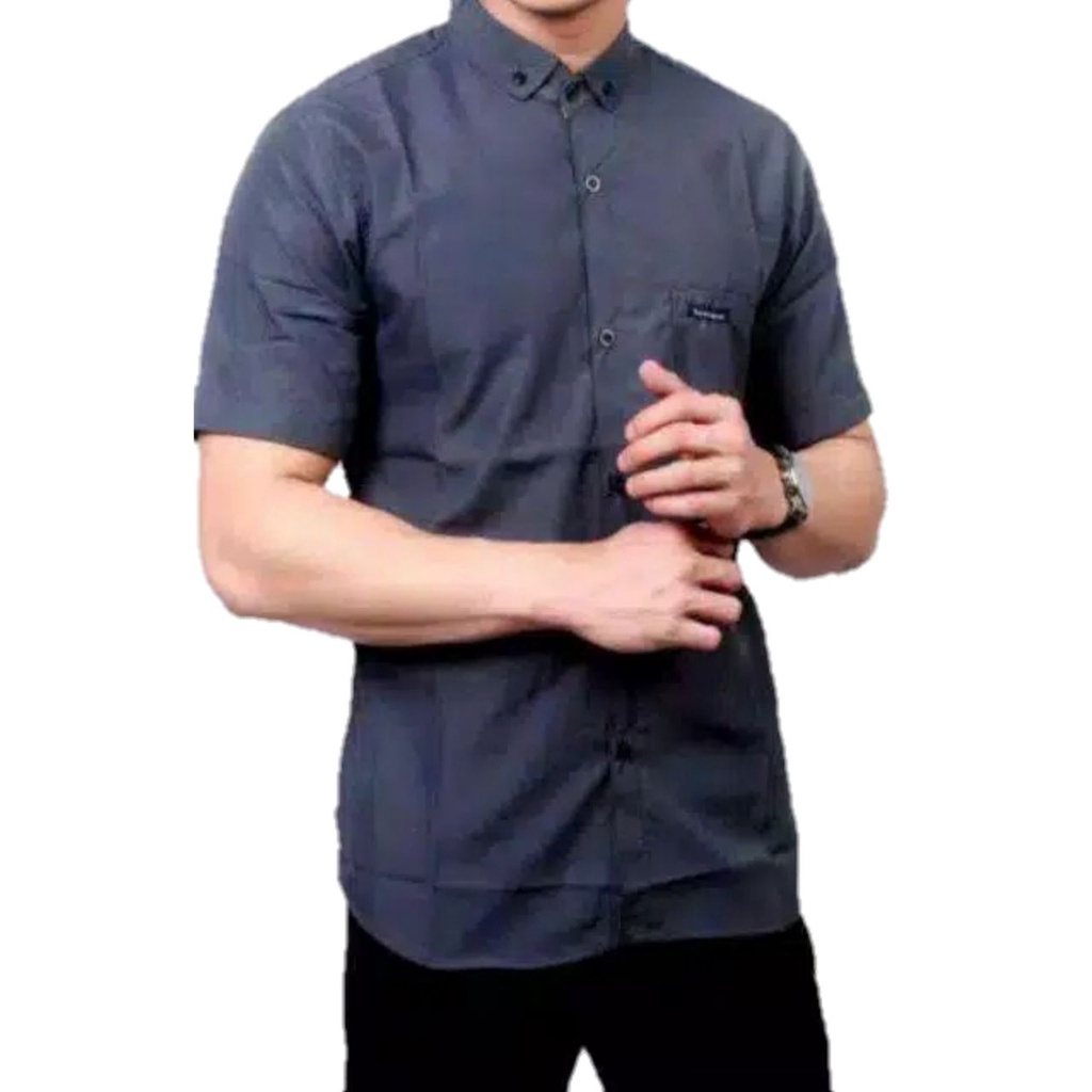 Jual Artodomoro Kemeja Polos Pria Lengan Pendek Darkgrey | Shopee Indonesia