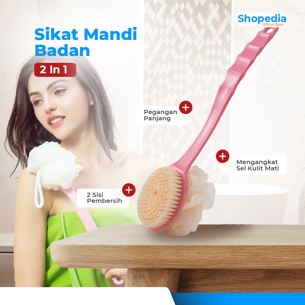Jual Tongkat Sikat Mandi Dua Sisi Punggung Badan dengan Shower Puff ...