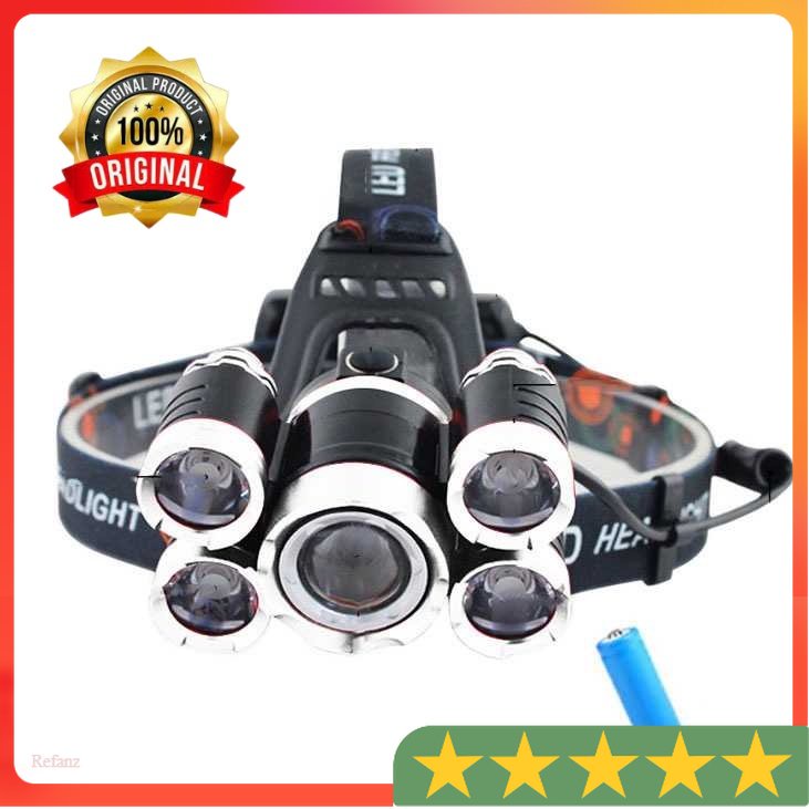 Jual Senter Kepala LED Super Terang Headlamp Light Cree XML T6+4XPE 40000Lumen 18650+Charger ...