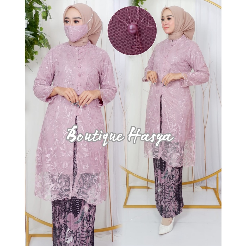 Jual One Set Kebaya Tunik Kancing Depan Tunik Brokat kebaya Modern ...
