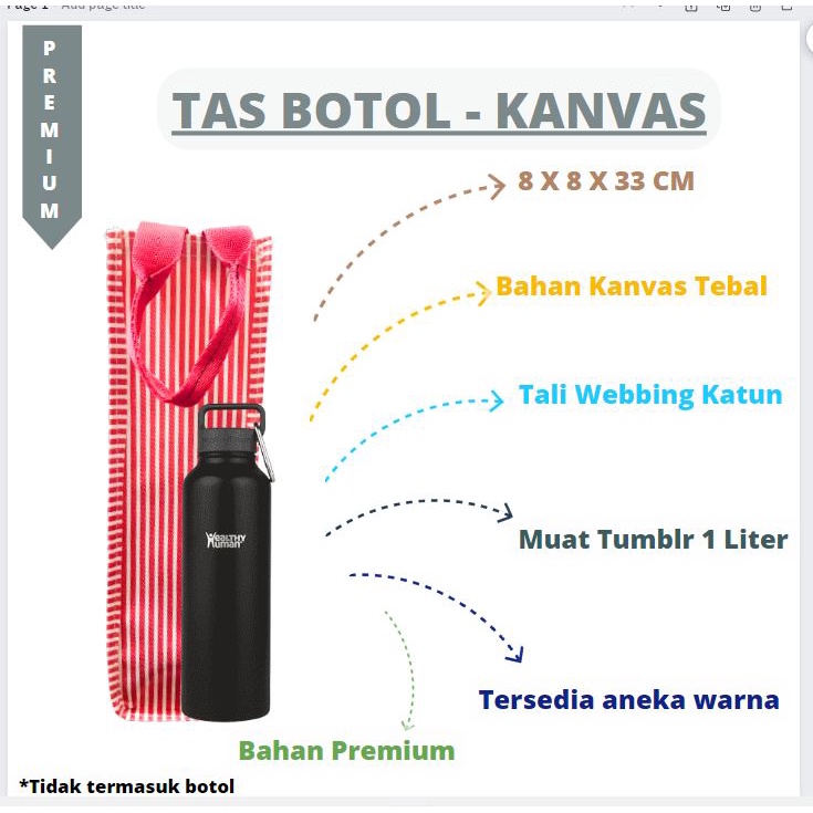 Jual tas botol air mineral Tas botol minum tupperware 1 liter tas botol ...