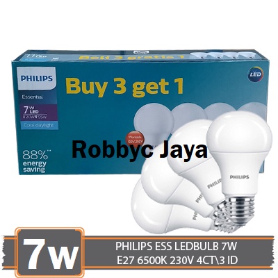 Jual PHILIPS Lampu Led Essential 7 Watt Putih 4CT 7W ( PAKET ISI 4PCS ) | Shopee Indonesia