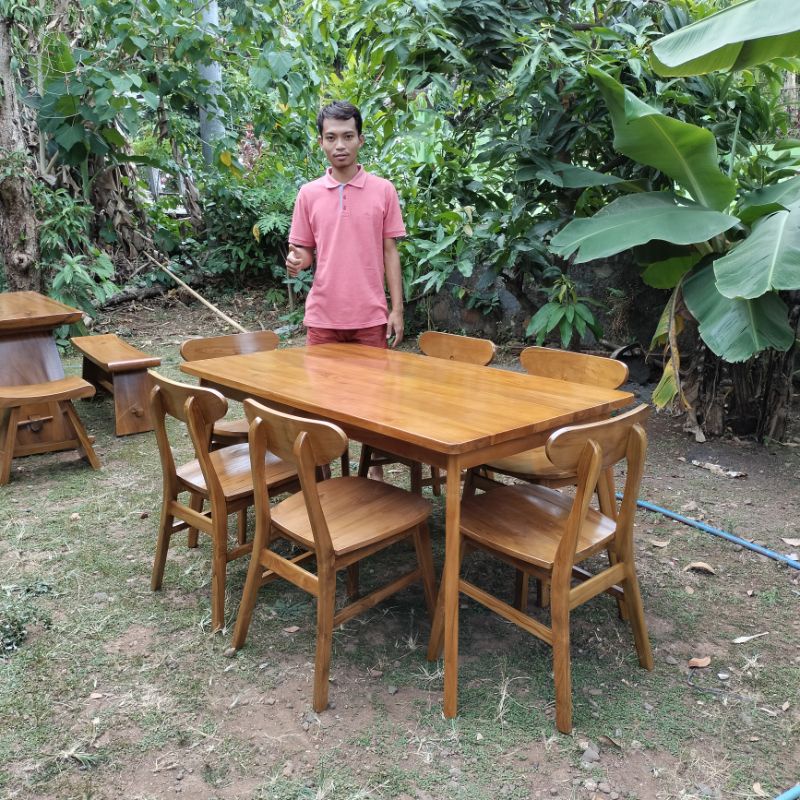 Jual TERMURAH !! dining set / set meja makan ROPAN 6 kursi kayu jati pilihan JEPARA | Shopee ...