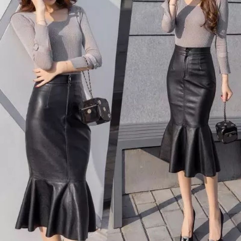 Jual Rok Kulit PU Elegan / Rok Putri Duyung | Shopee Indonesia