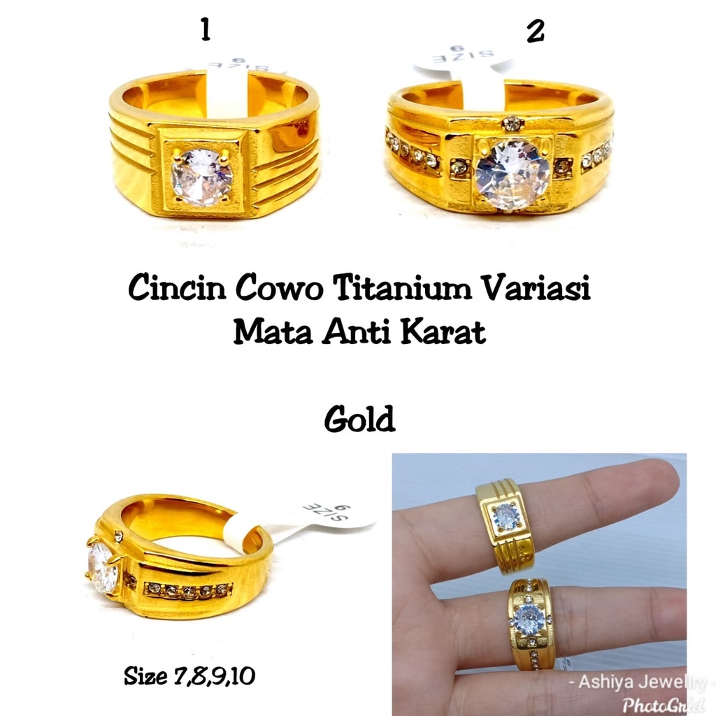 Jual Cincin Titanium Batu Zircon Pria Cowok Gold Emas Anti-Karat Super ...